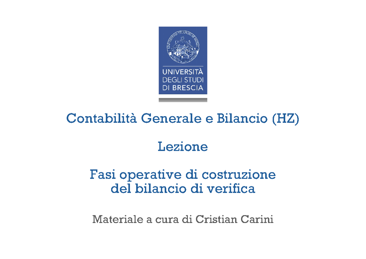 7. Costruzione bive - Contabilità Generale e Bilancio (HZ) Lezione Fasi operative di costruzione ...