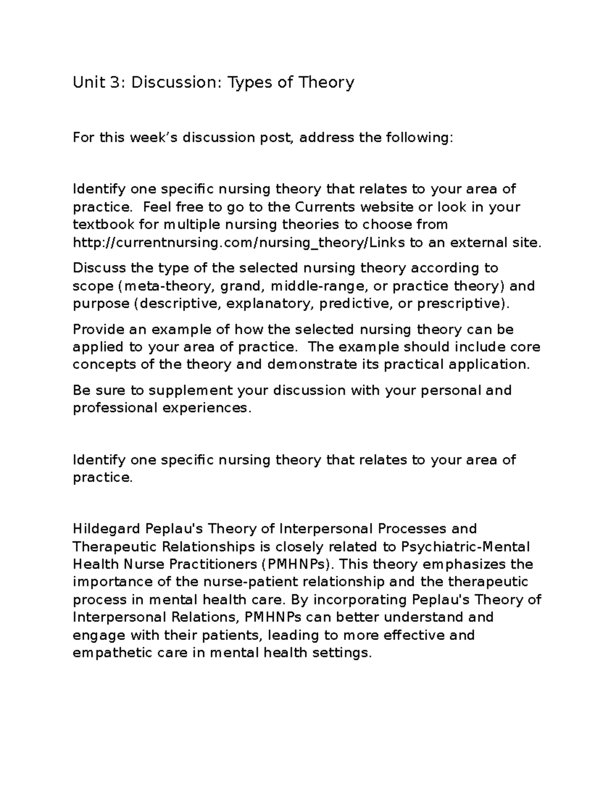 Unit 3 Discussion 1 Types of Theory Discussion instructions with post ...