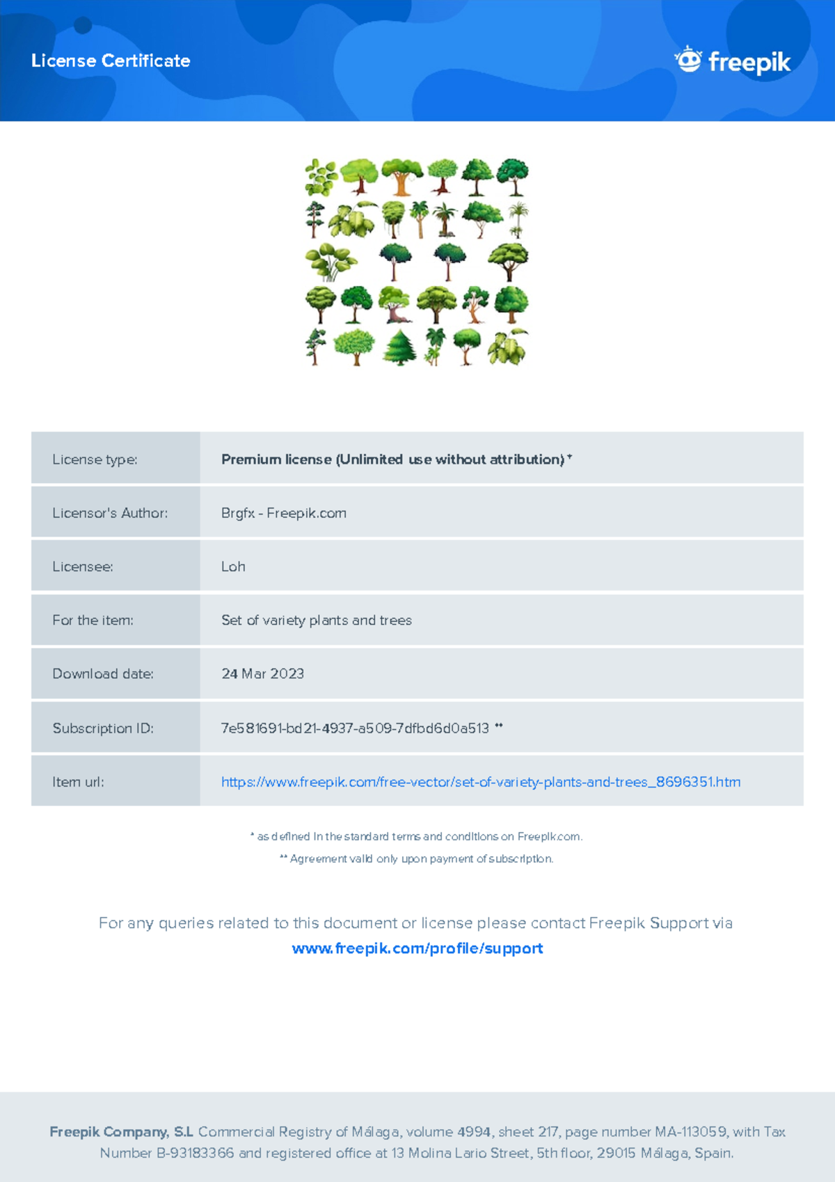 License set of variety plants and trees 8696351 - License Certificate ...