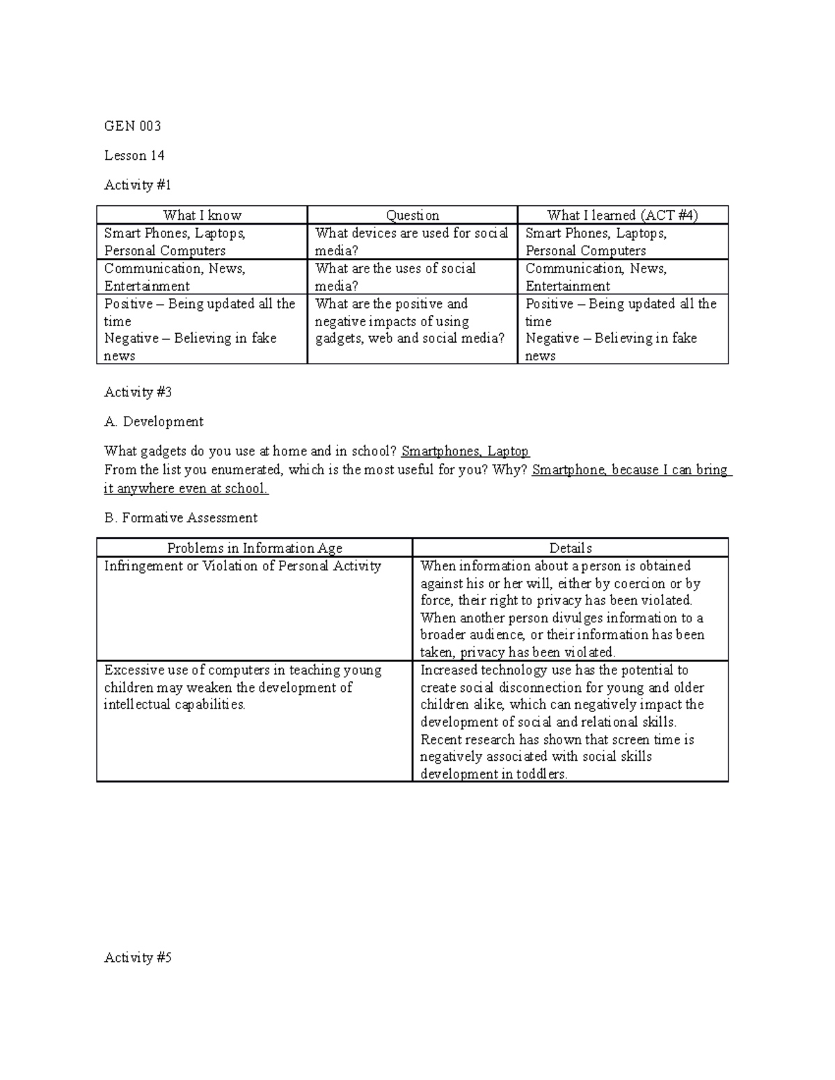 Lesson-14 - Lesson-14 - GEN 003 Lesson 14 Activity # What I know ...