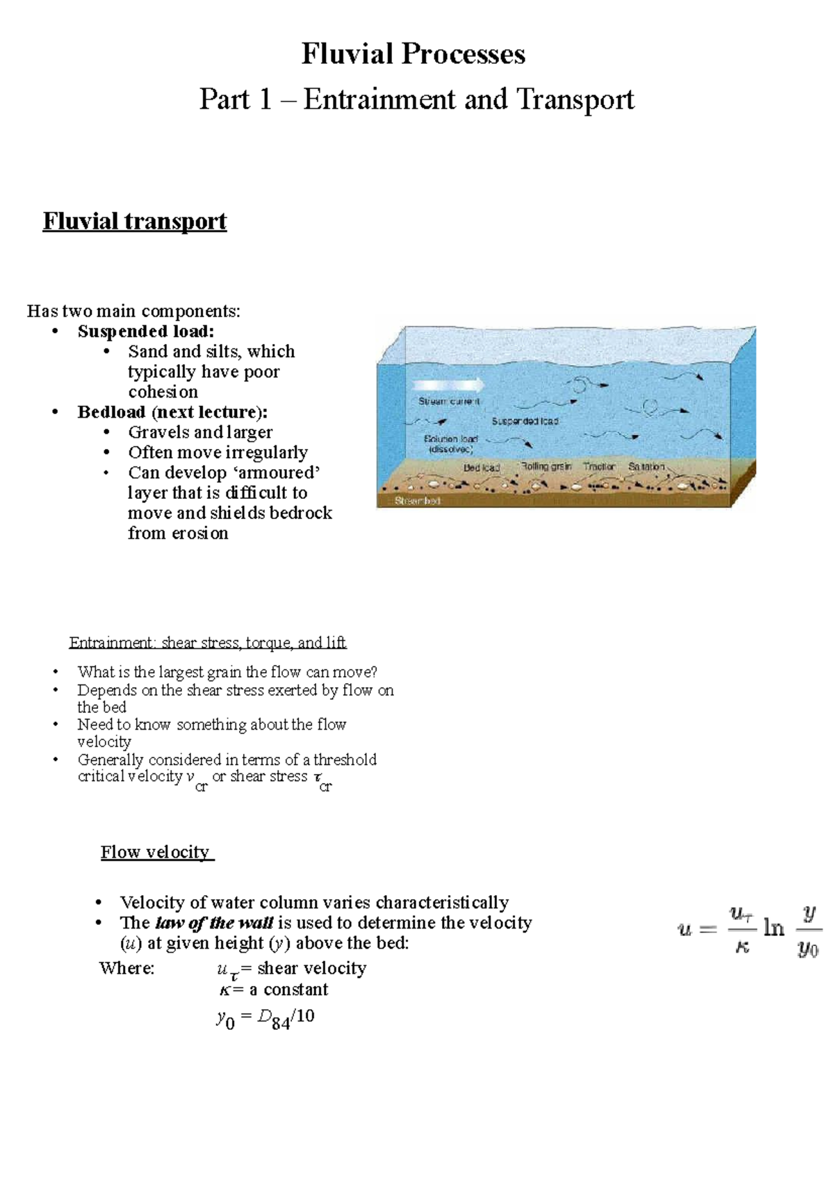 Fluvial Processes part 1 - Flow velocity What is the largest grain the ...