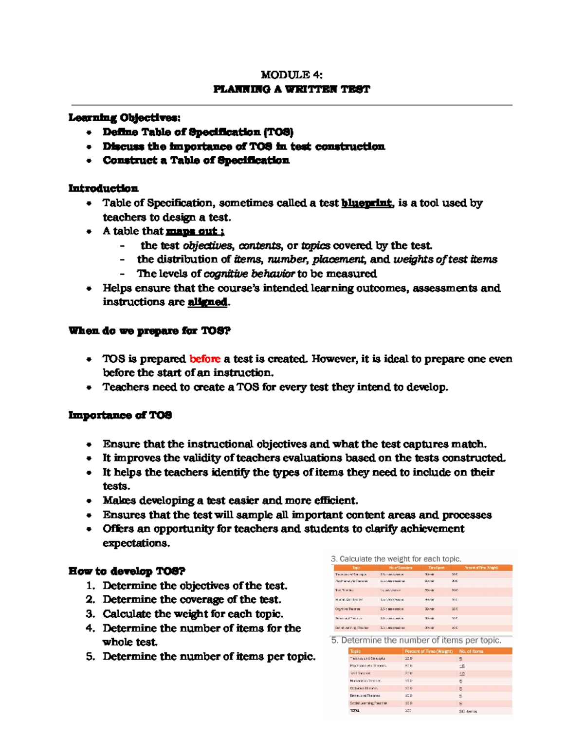 Group 4 Written Report - TOS - MODULE 4: PLANNING A WRITTEN TEST ...