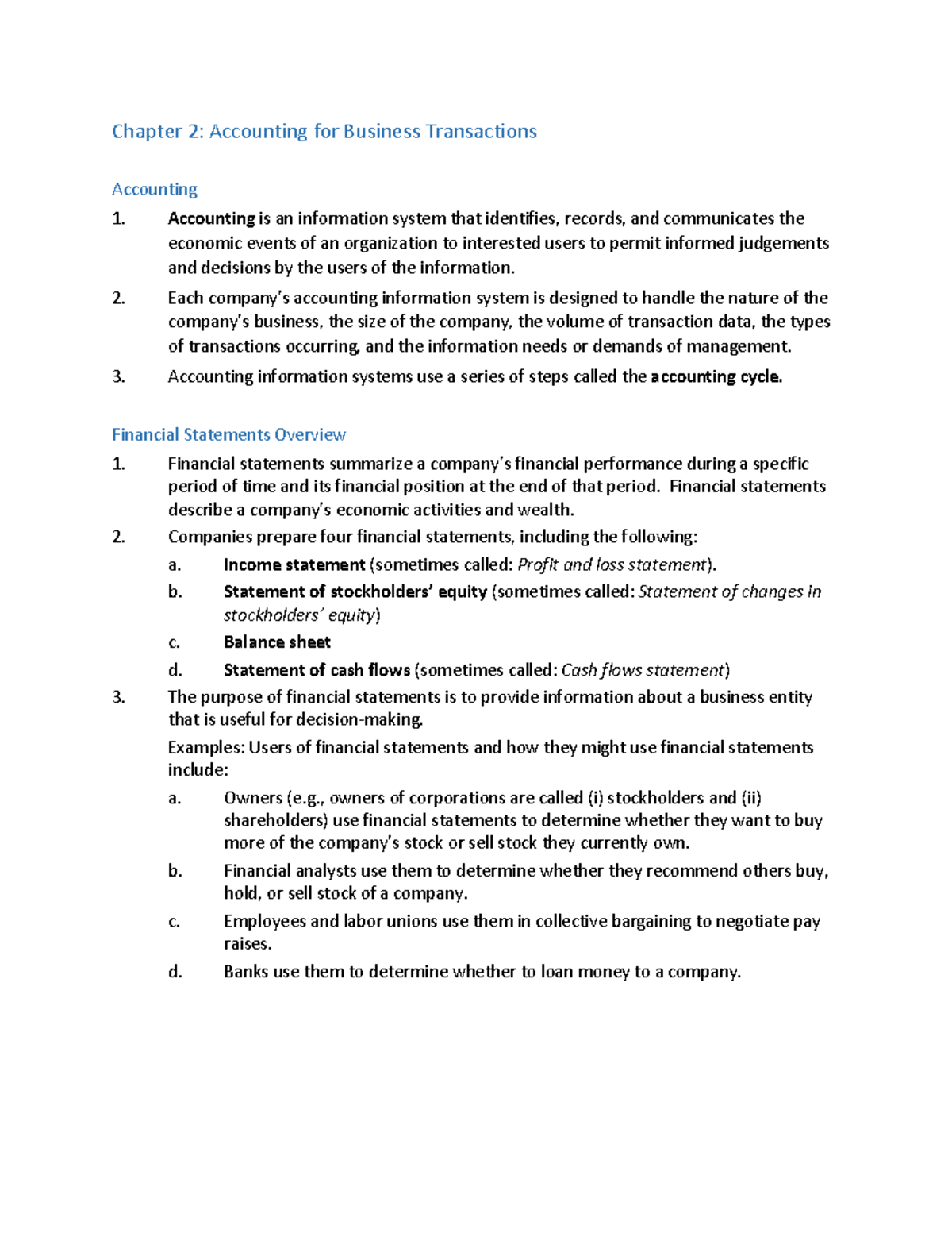 Chapter 2 page 1 - Chapter 2: Accounting for Business Transactions ...