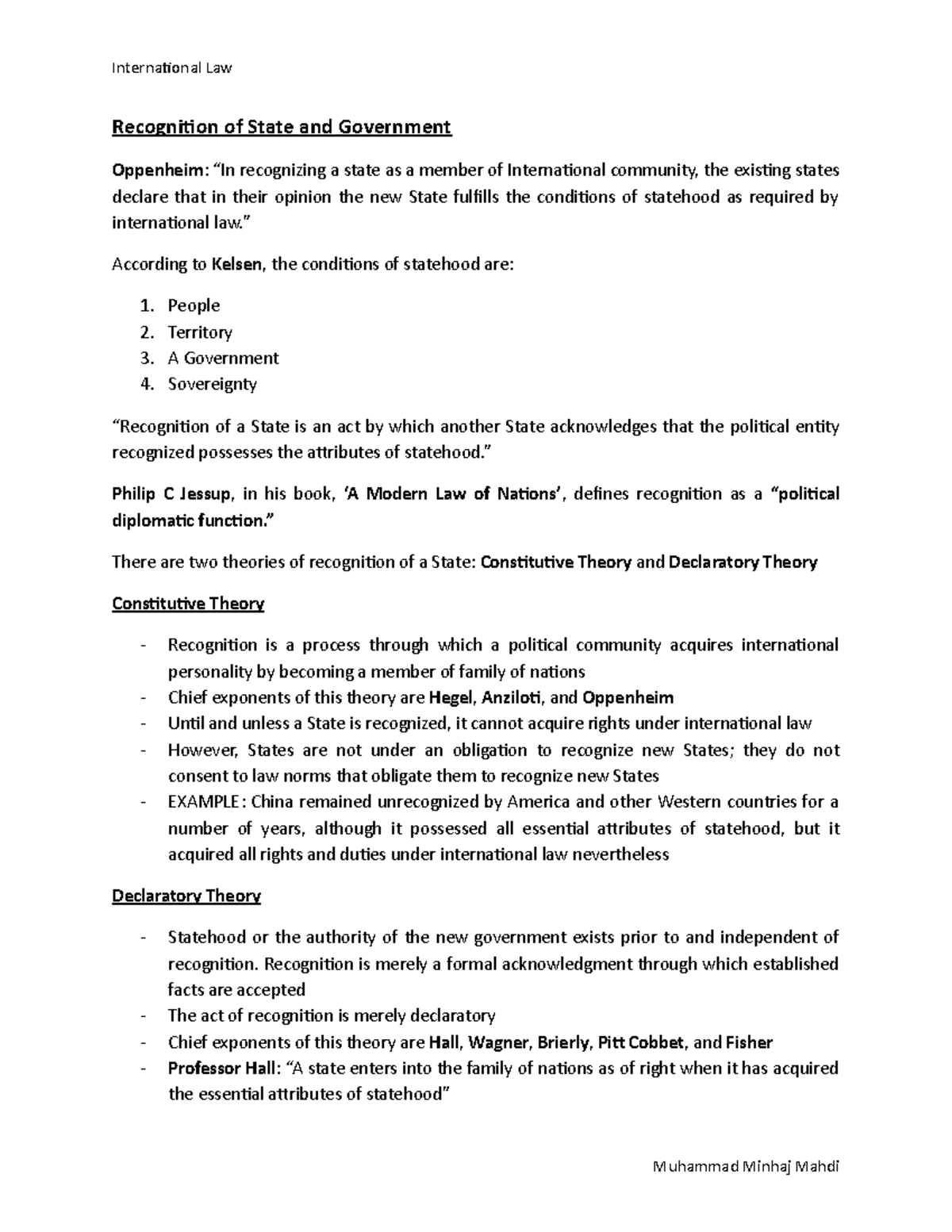 Recognition of State and Government - International Law Recognition of ...