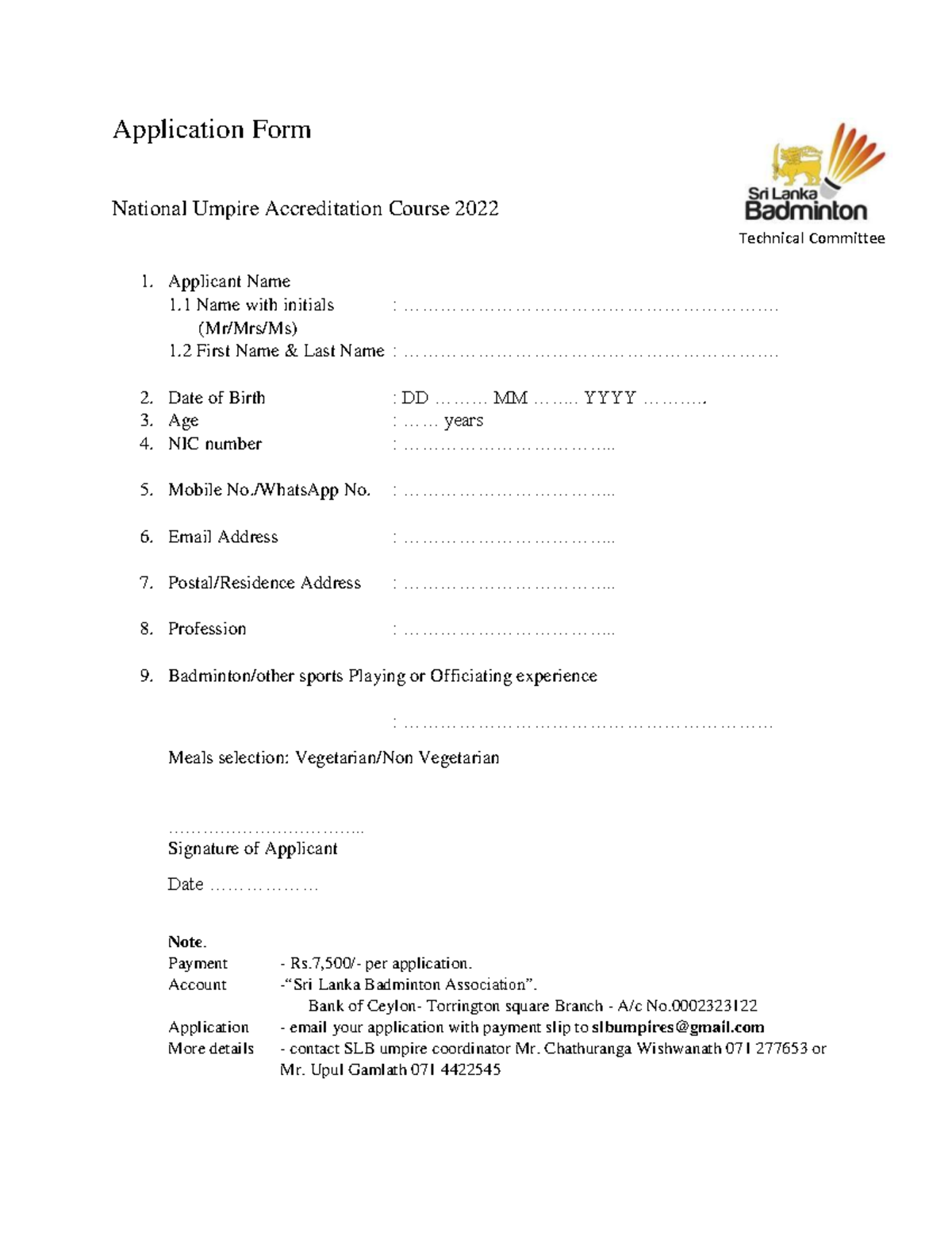 Application Form - Hshah - Application Form National Umpire Accreditation Course 2022 1 ...