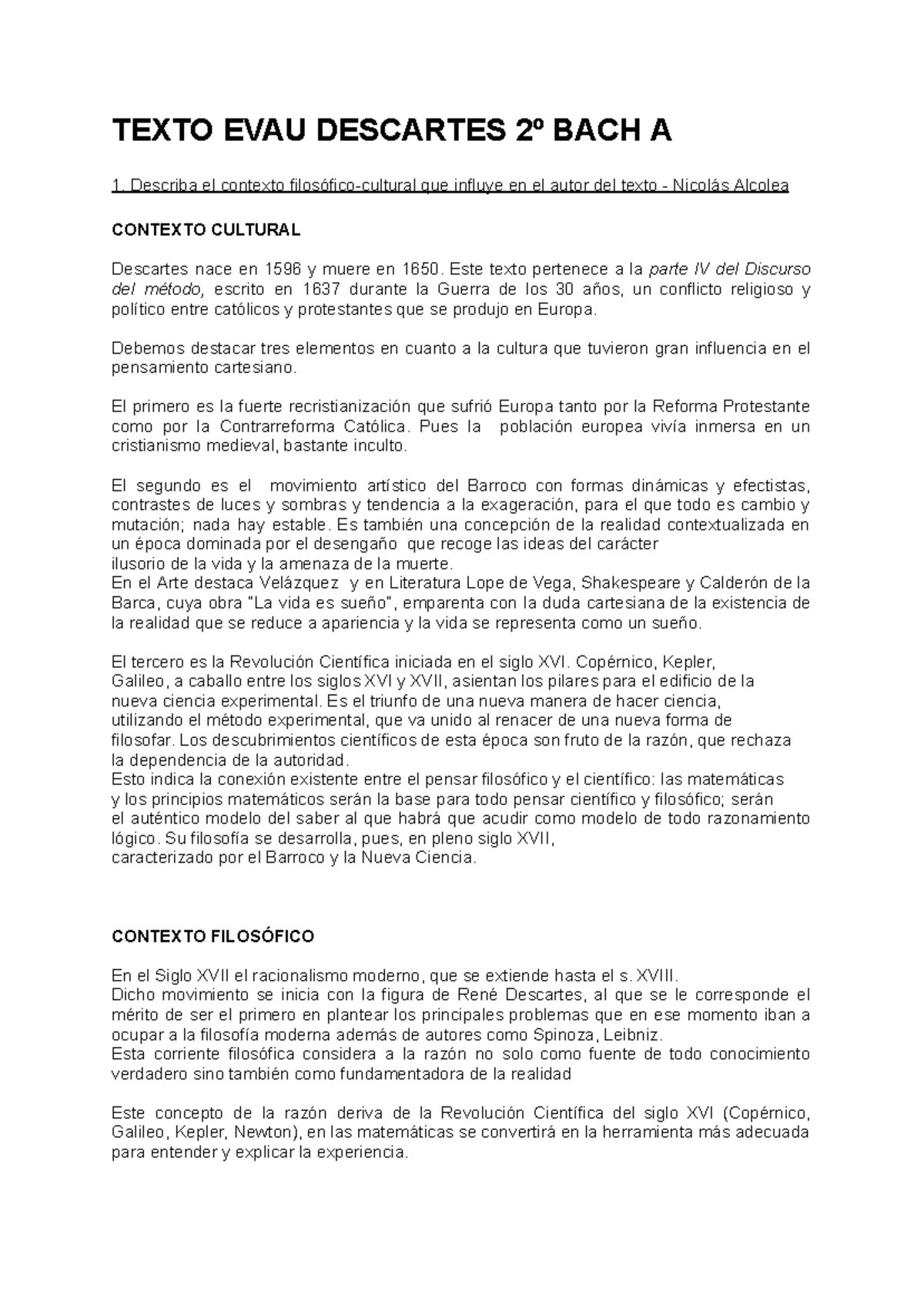 Texto EVAU Descartes 2º BACH A - TEXTO EVAU DESCARTES 2º BACH A ...
