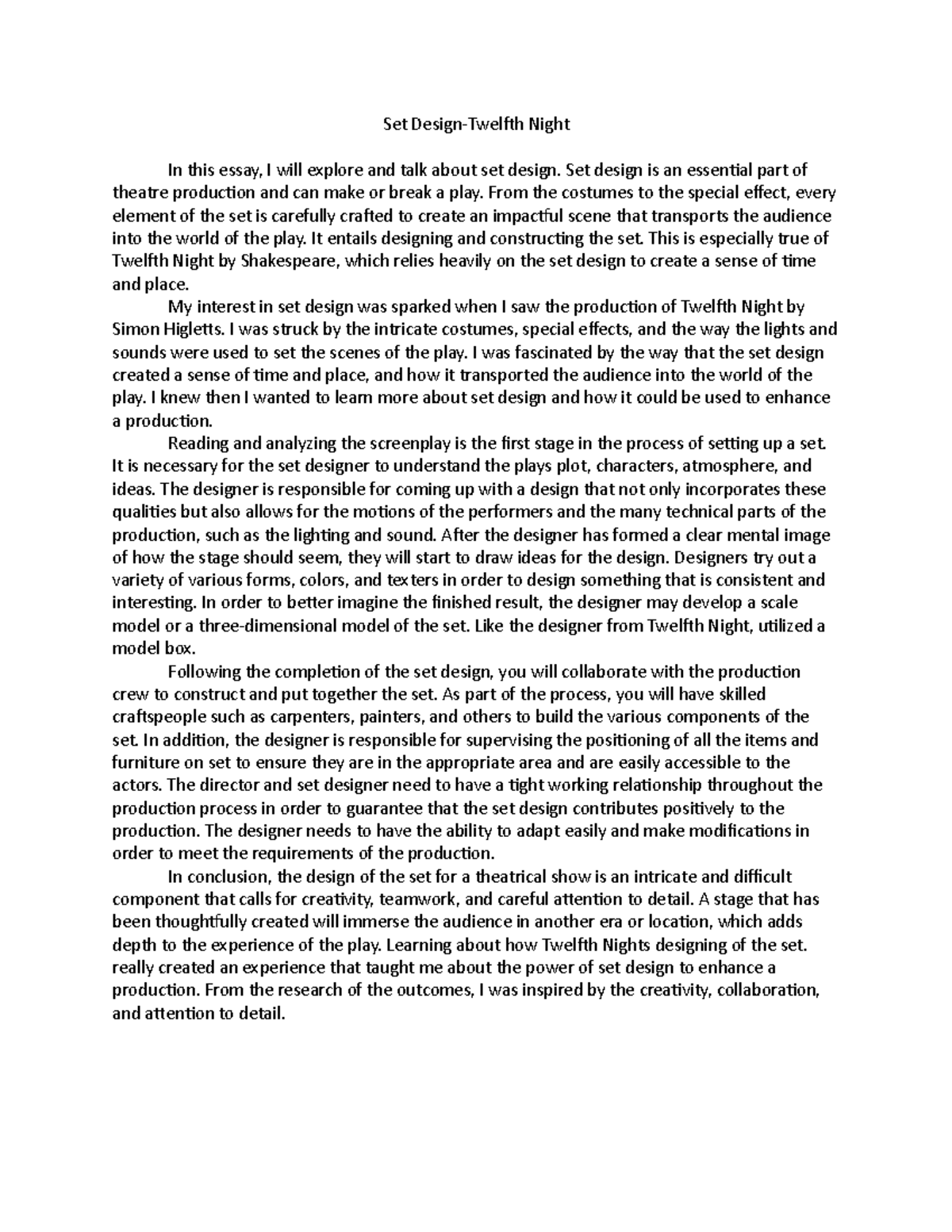 Set Design - Final project - Set Design-Twelfth Night In this essay, I ...