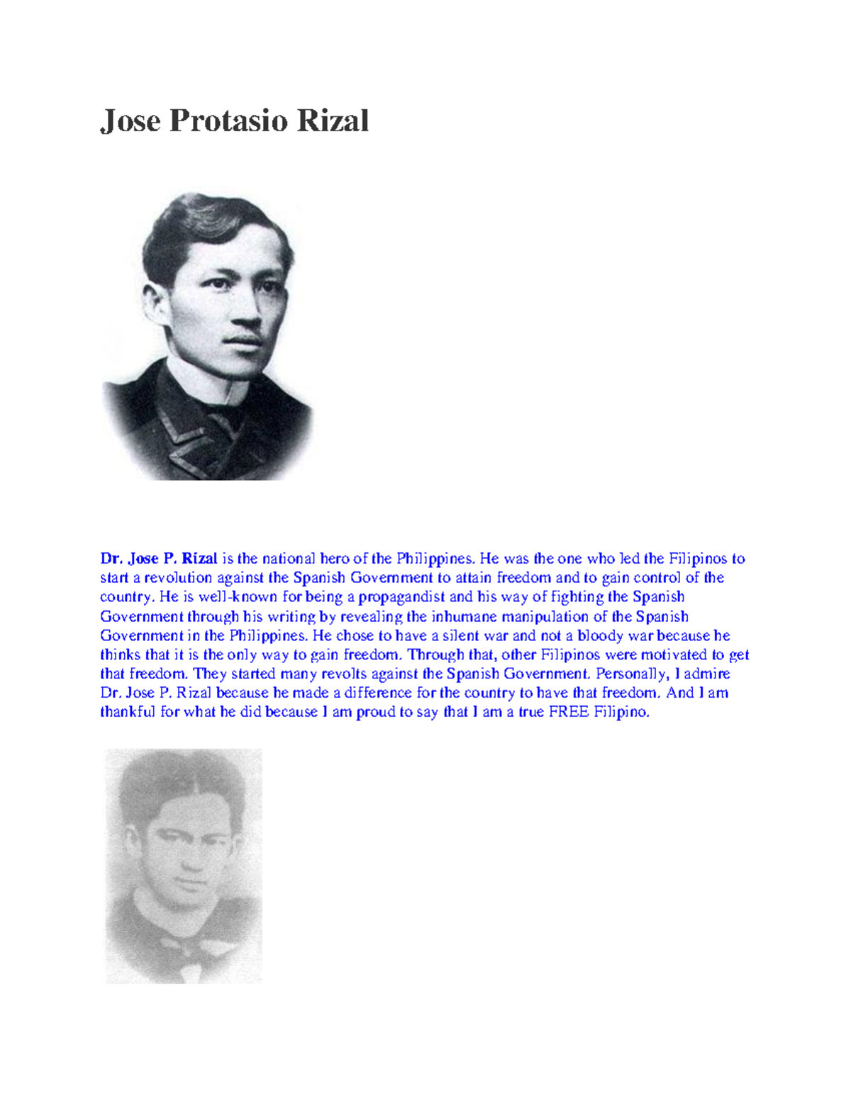 Jose Protasio Rizal- MY HERO - Jose Protasio Rizal Dr. Jose P. Rizal is ...