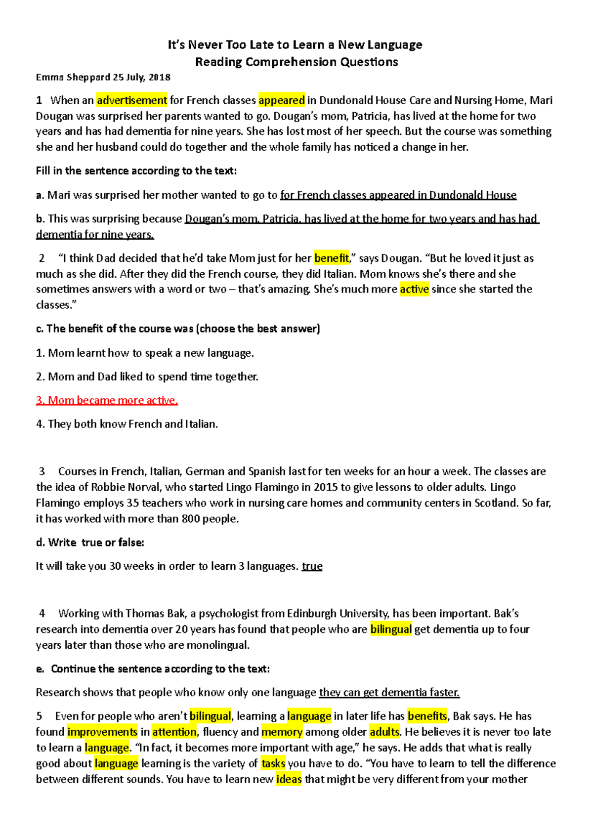 הגשה אנגלית - שאלות ותשובות - It’s Never Too Late to Learn a New ...