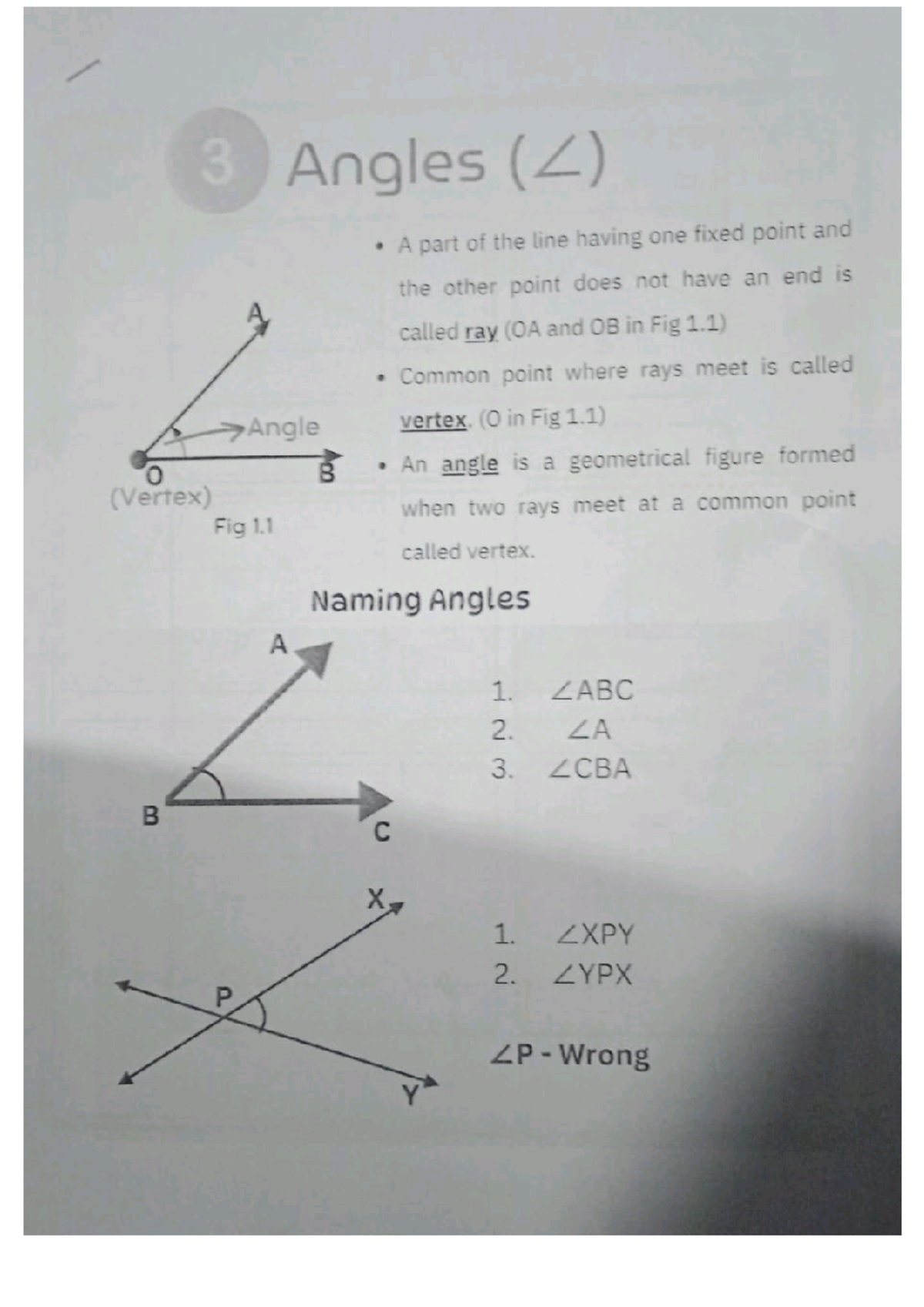 Angles PDF - Question answer - 3 Angles (L) A part of the line having one fixed point and the ...