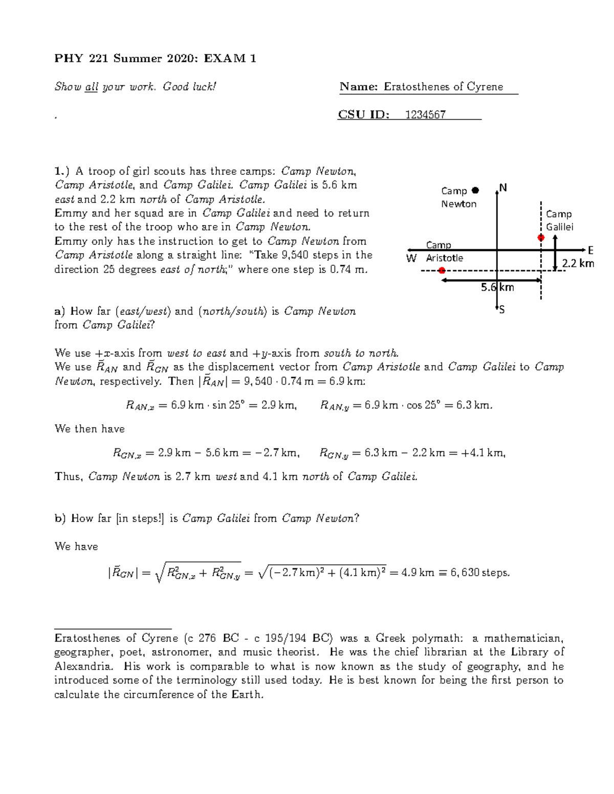 Exam1 sol 3 - exam 1 - PHY 221 Summer 2020: EXAM 1 Show all your work ...