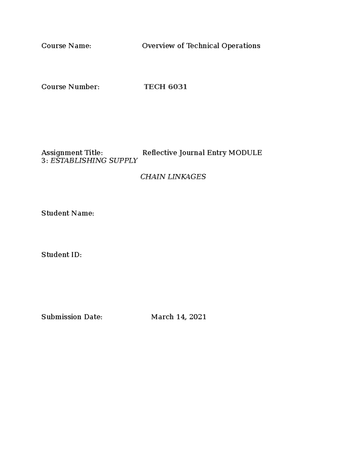 Stu Docu Reflective Journal Module 3 Graded - Course Name: Overview of ...