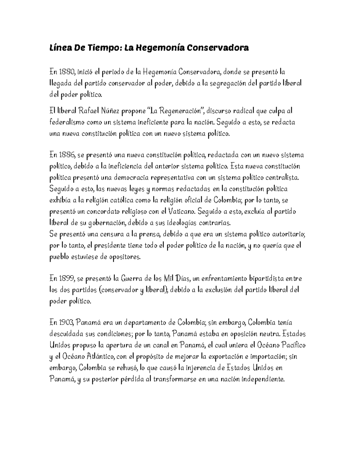 Historia De Colombia - Línea De Tiempo: La Hegemonía Conservadora En ...