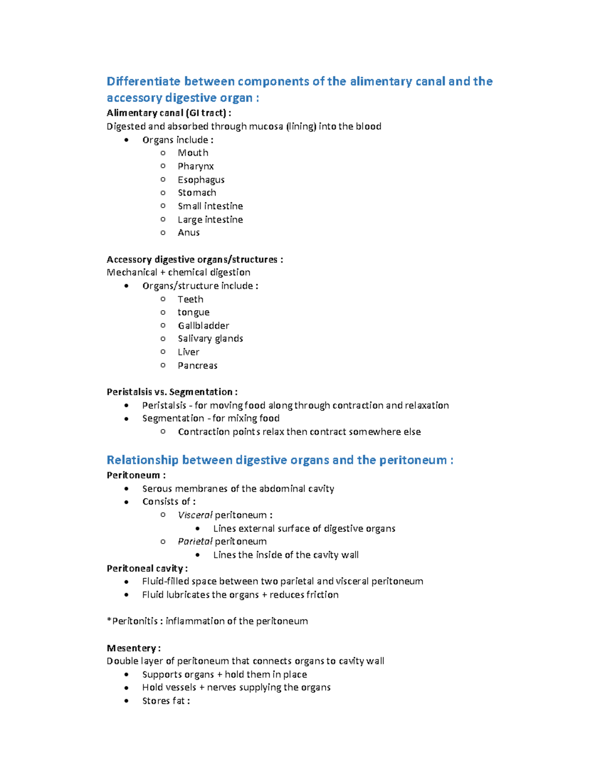 ANP 1107 - the digestive system - Differentiate between components of ...