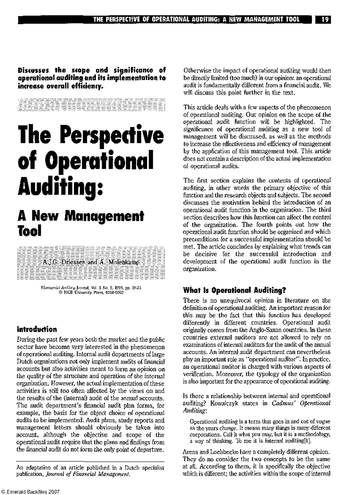 A Perspective of Operational Auditing - THE PERSPECTIVE OF OPERATIONAl ...