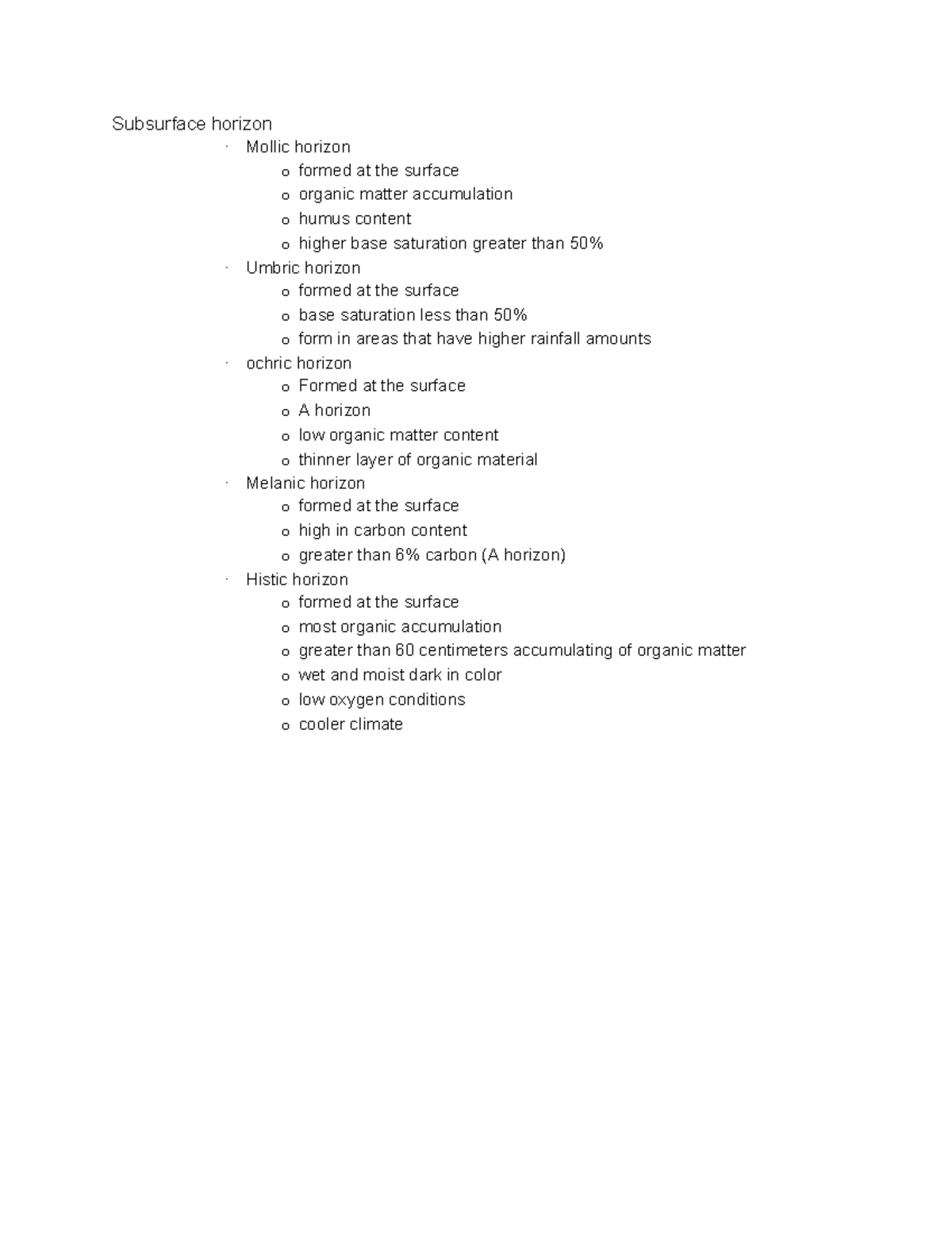 Surface horizon - Subsurface horizon · Mollic horizon o formed at the ...