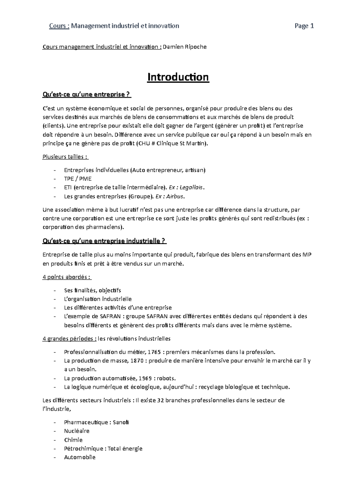 Cours management industriel et innovation - Une entreprise pour ...