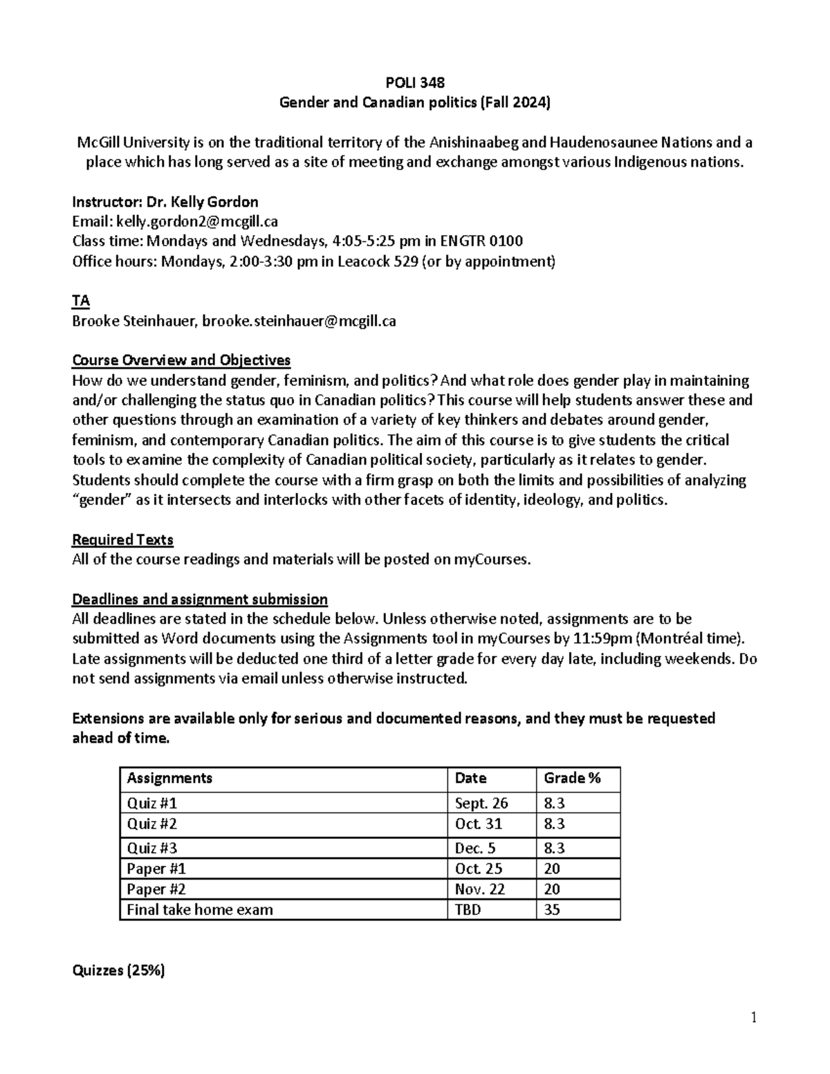POLI 348 Fall 2024 final - POLI 3 48 Gender and Canadian politics (Fall ...