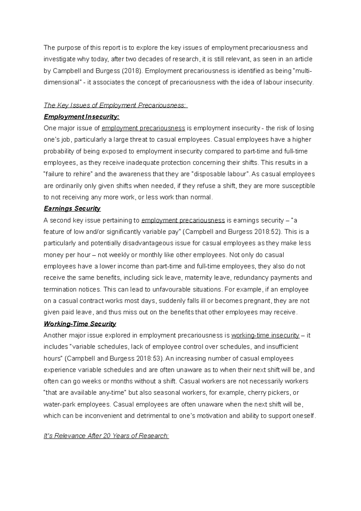 Managing People at Work Assessment 1 - The purpose of this report is to ...