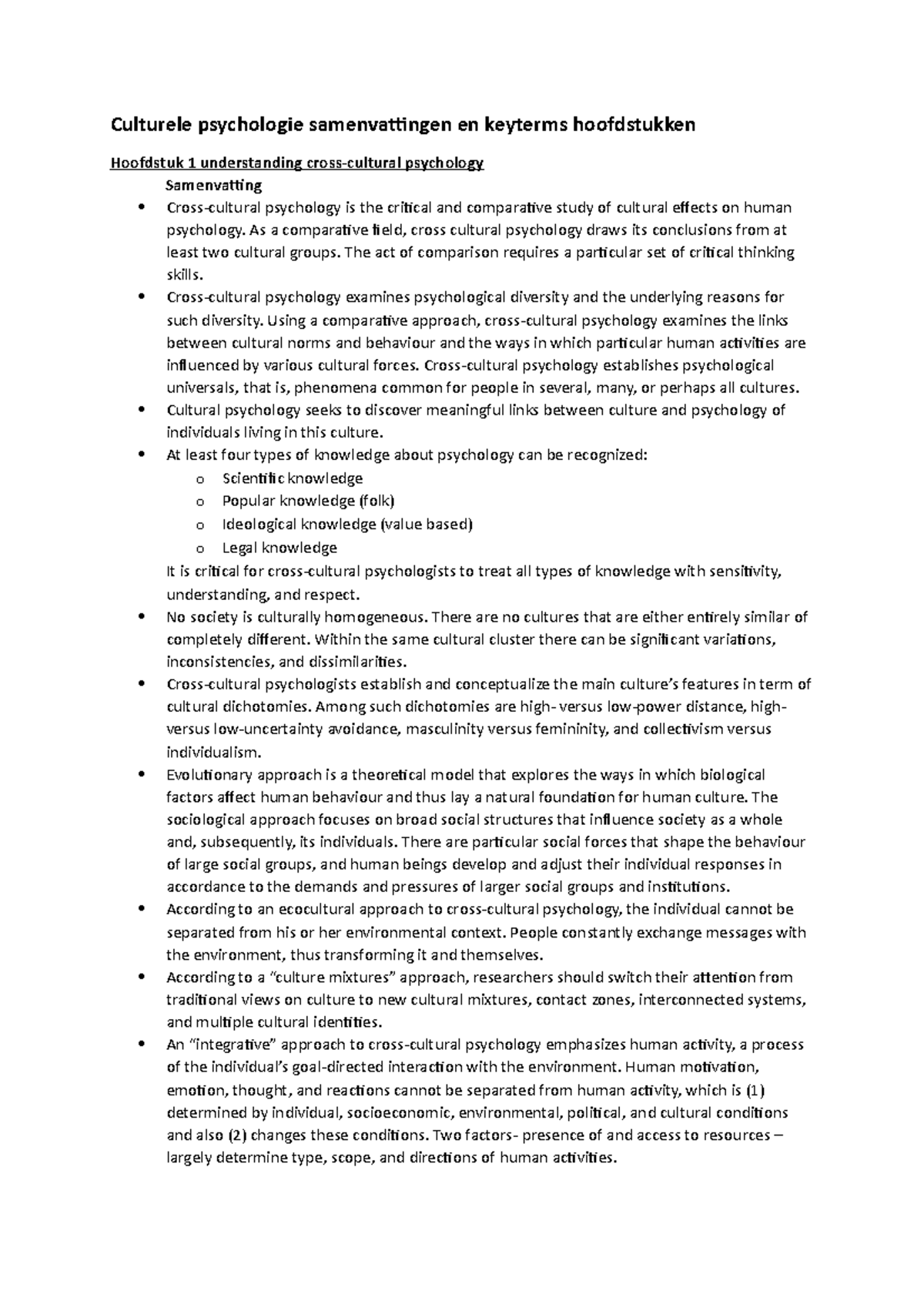 Summary cross-cultural psychology: critical thinking and contemporary ...