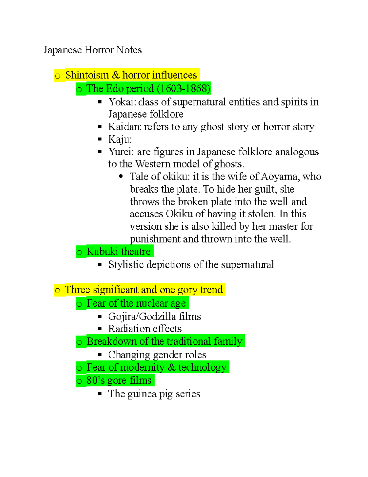 Japanese Horror Notes - Professor Fenner - Japanese Horror Notes o ...