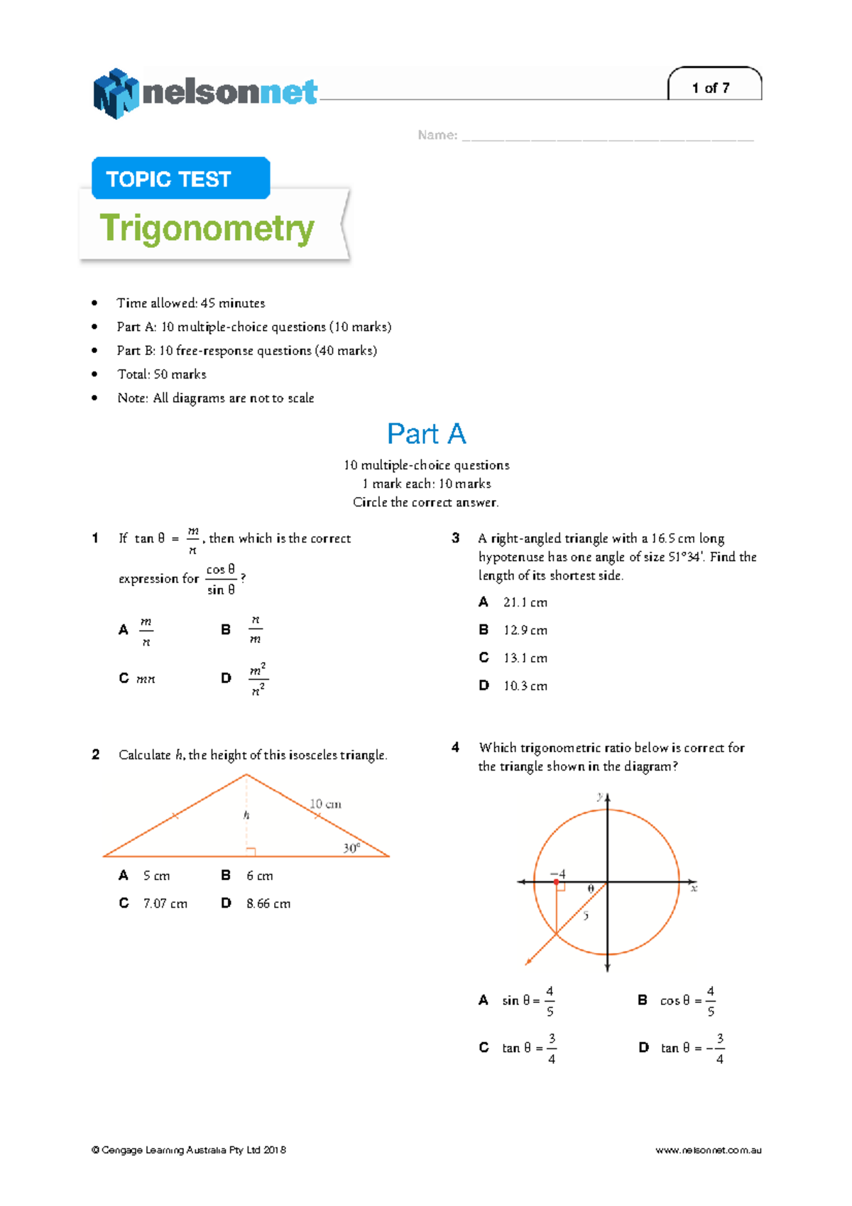 Trigonometry sample test - Name ...