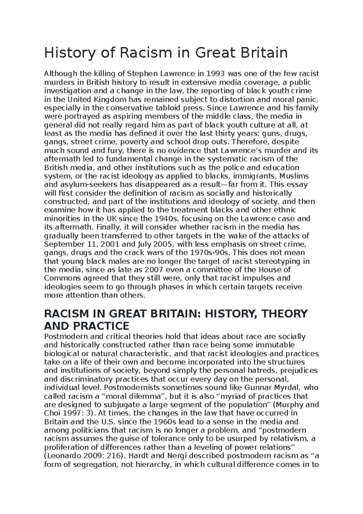 History of Racism in Great Britain - History of Racism in Great Britain ...