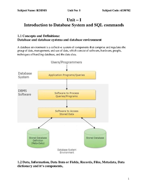 Rdbms-UNIT-2 - dfh - Unit – II SQL In built functions and Joins 2 Operators Arithmetic ...