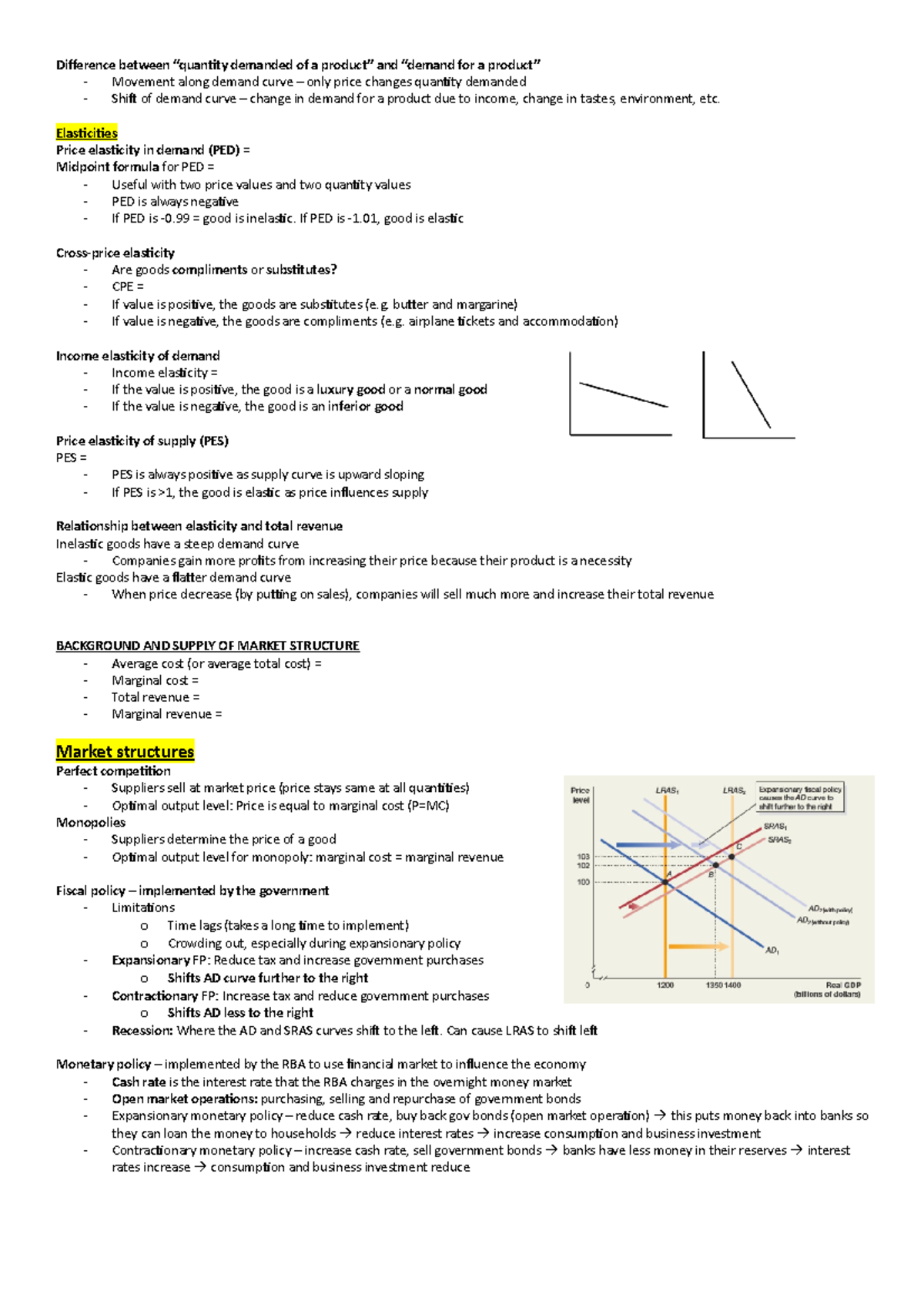 Economics Exam Notes - ECF1110 - ECU - Studocu