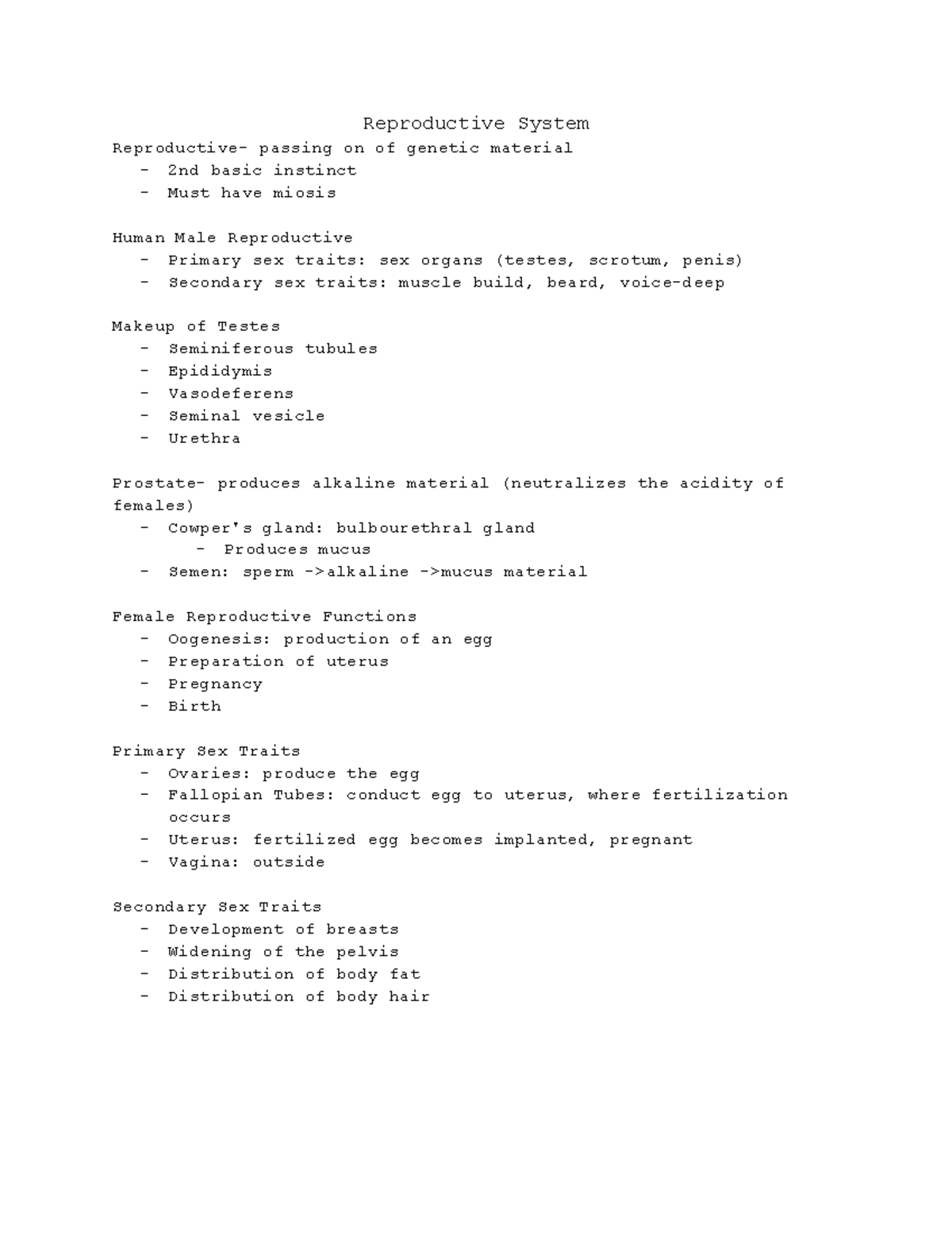 Bi Sci 4 Chapter 17 - Reproductive System Reproductive- passing on of ...