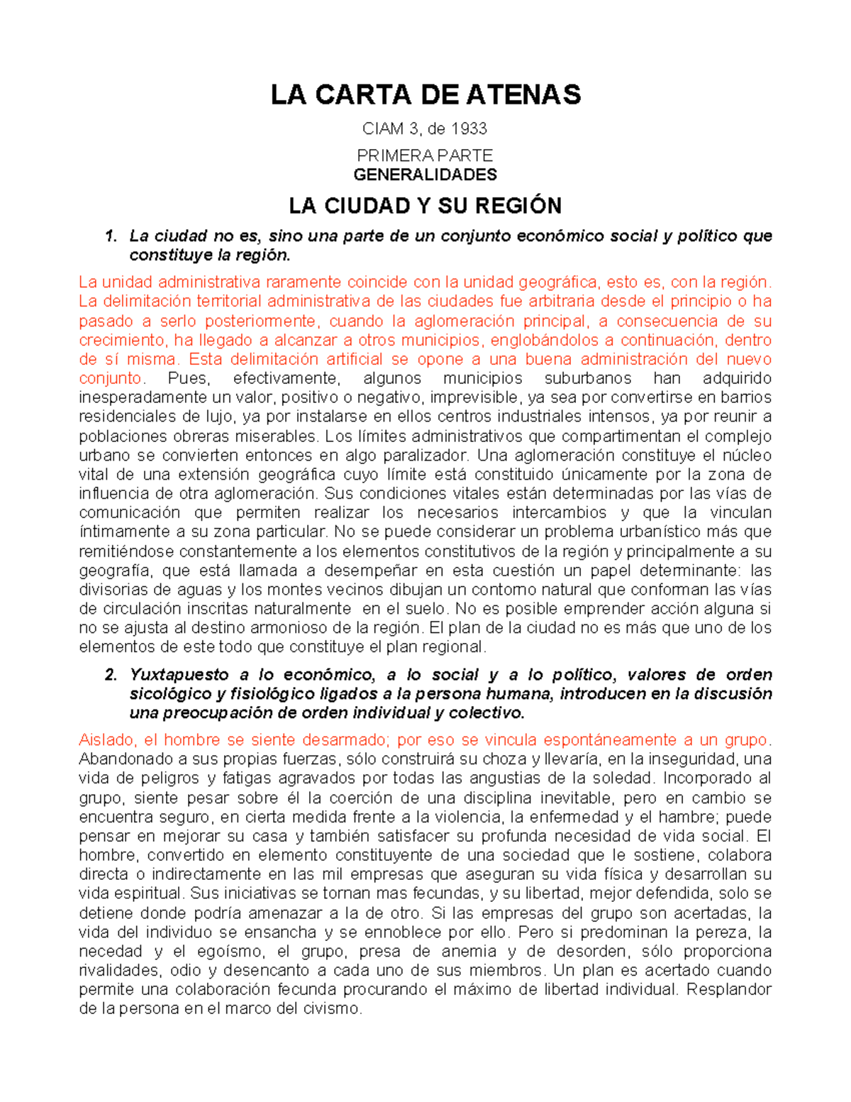 LA Carta DE Atenas-completo - LA CARTA DE ATENAS CIAM 3, de 1933 ...