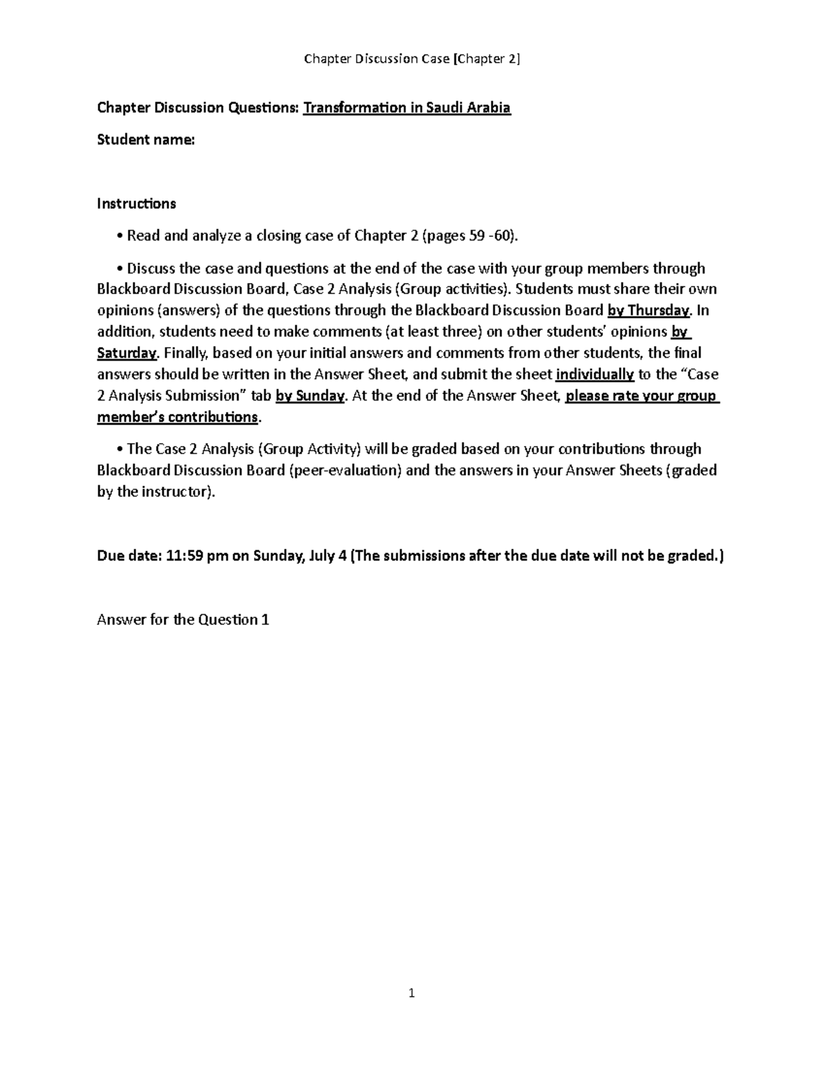 CH 2 answer sheet online - Chapter Discussion Case [Chapter 2] Chapter ...