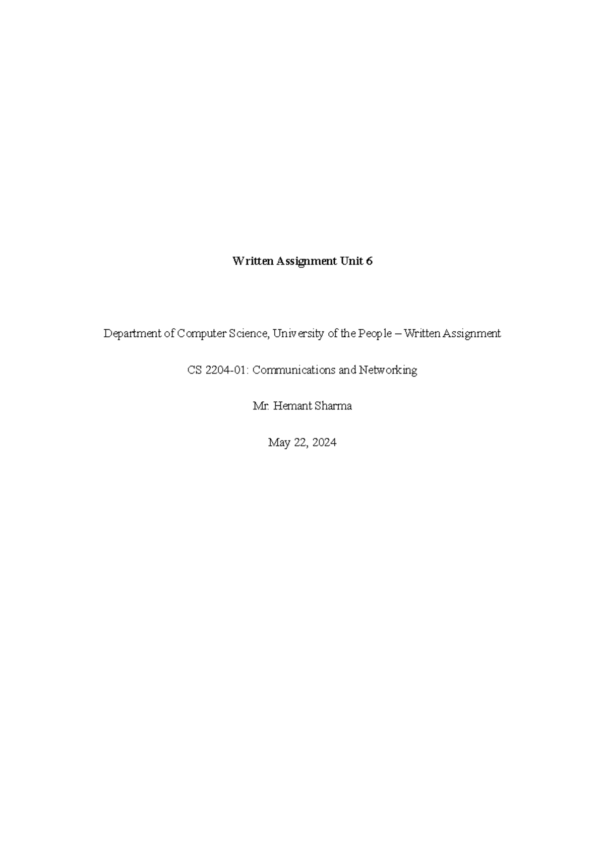 CS 2204-01 - Unit 6 Written Assignment - Written Assignment Unit 6 ...