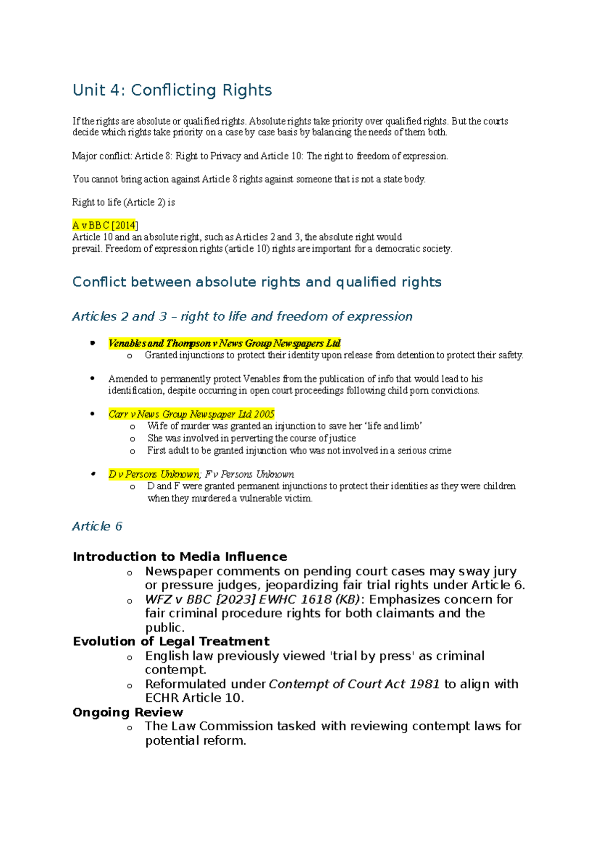 Conflicting Rights SBAQs notes - Unit 4: Conflicting Rights If the ...