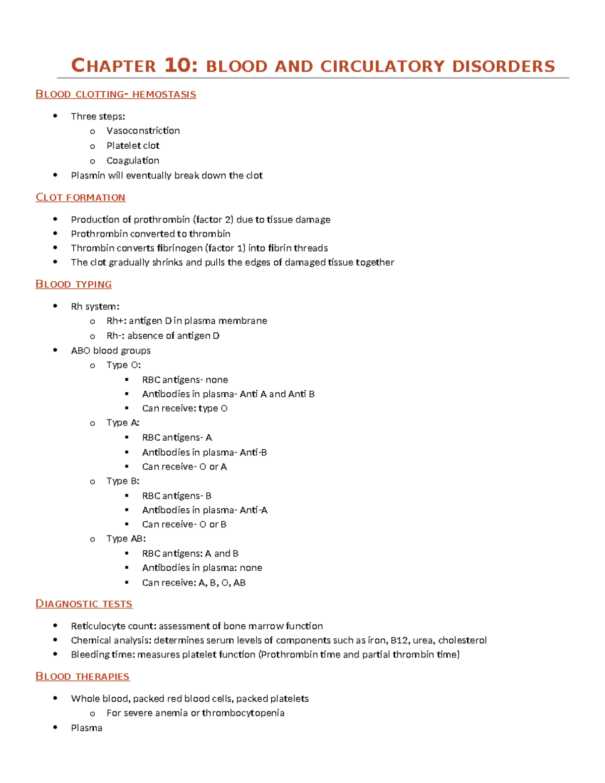Chapter 10 blood & circulatory disorders - CHAPTER 10: BLOOD AND ...