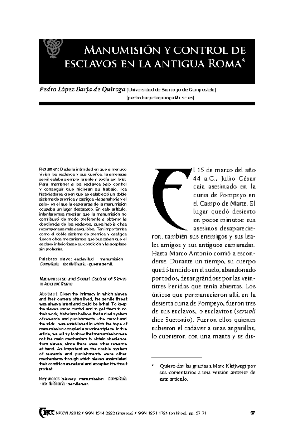 Manumisión y control de esclavos - Nº XVI / 2012 / ISSN 1514-3333 ...