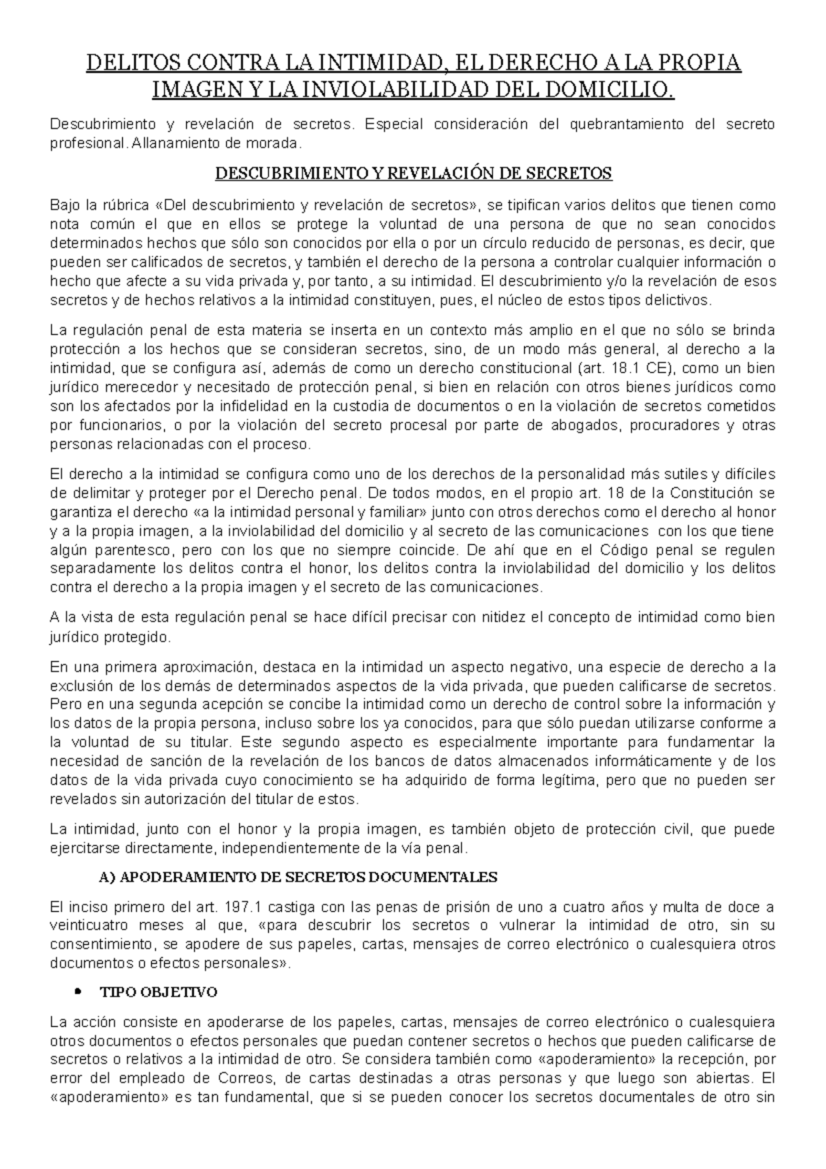 Delitos Contra LA Intimidad - DELITOS CONTRA LA INTIMIDAD, EL DERECHO A LA PROPIA IMAGEN Y LA ...