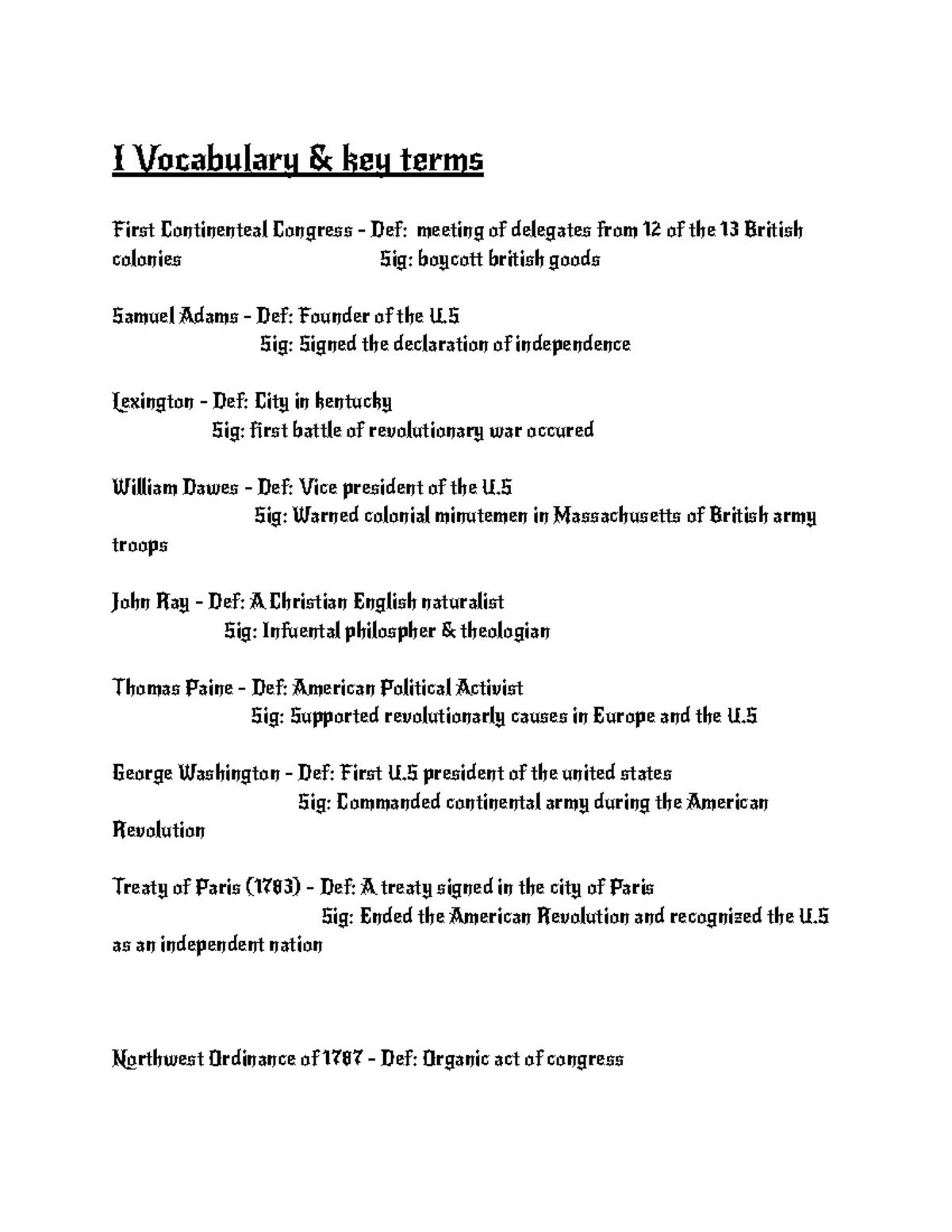 Chapter 5 Worksheet - I Vocabulary & key terms First Continenteal ...