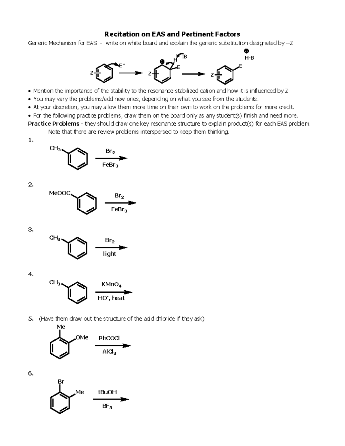 Electrophilic Aromatic Sub practice - Recitation on EAS and Pertinent ...