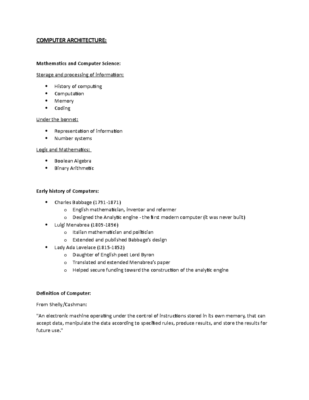 Week 8 Computer Science I Computer Architecture Mathematics And Computer Science Storage