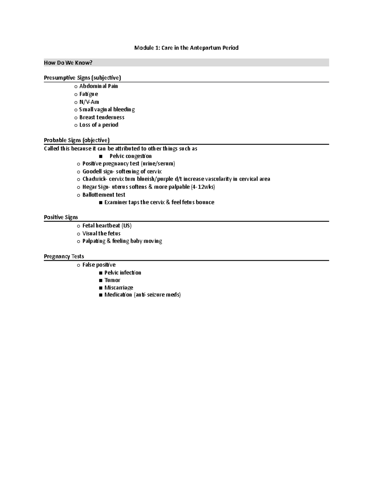 Module 1 study guide - Module 1: Care in the Antepartum Period How Do ...