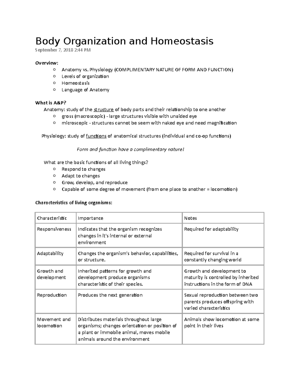Body Organization and Homeostasis - Body Organization and Homeostasis ...