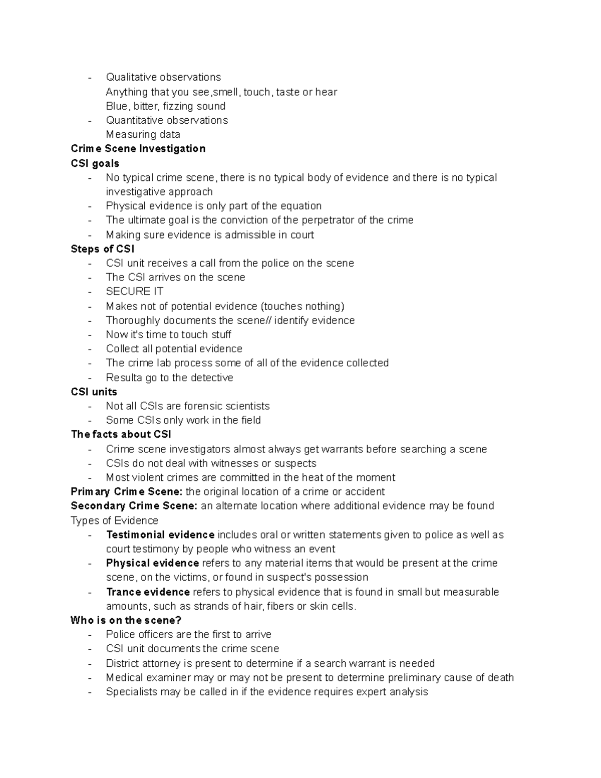 Forensic Science Notes - Qualitative observations Anything that you see ...