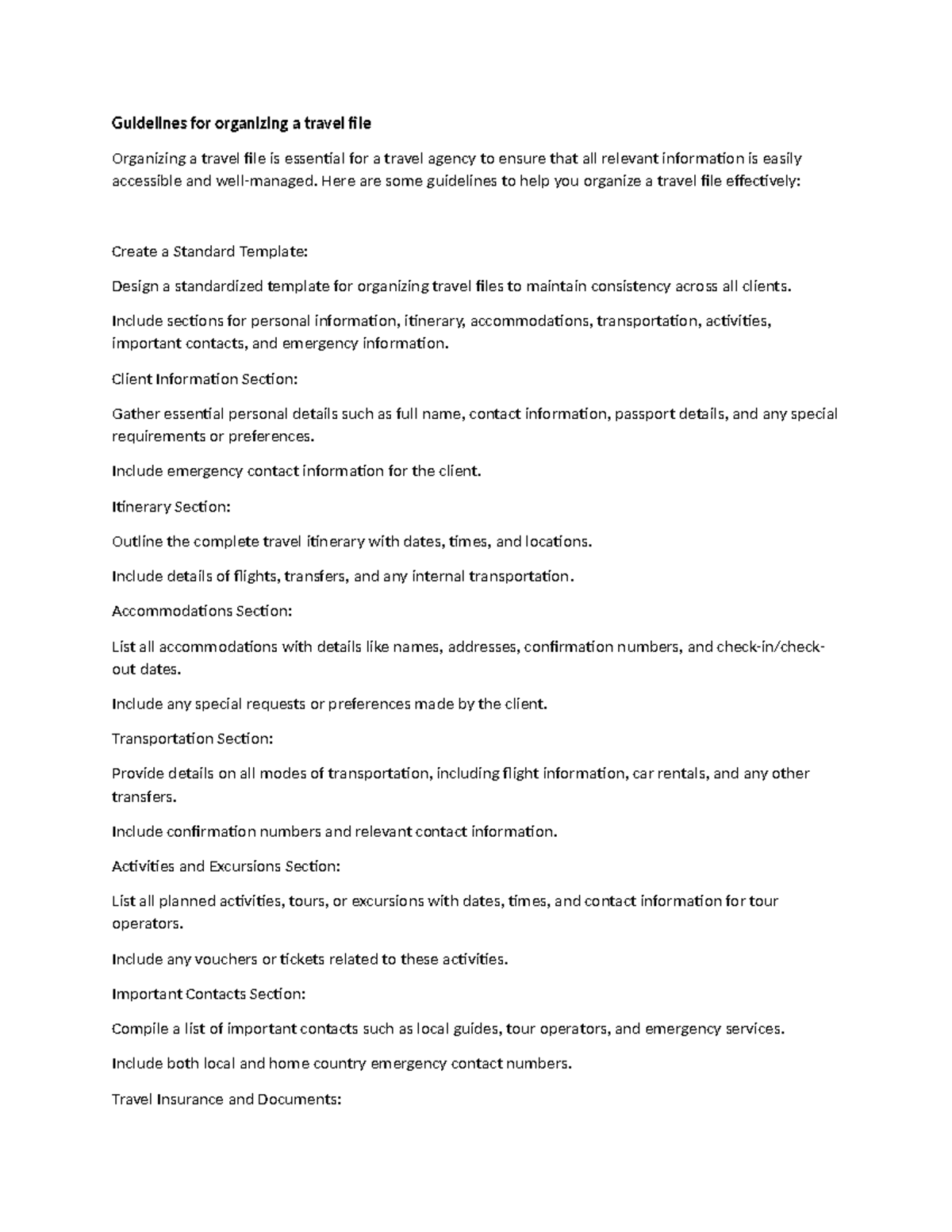 Travel Service Delivery Level 5 - Guidelines for organizing a travel ...