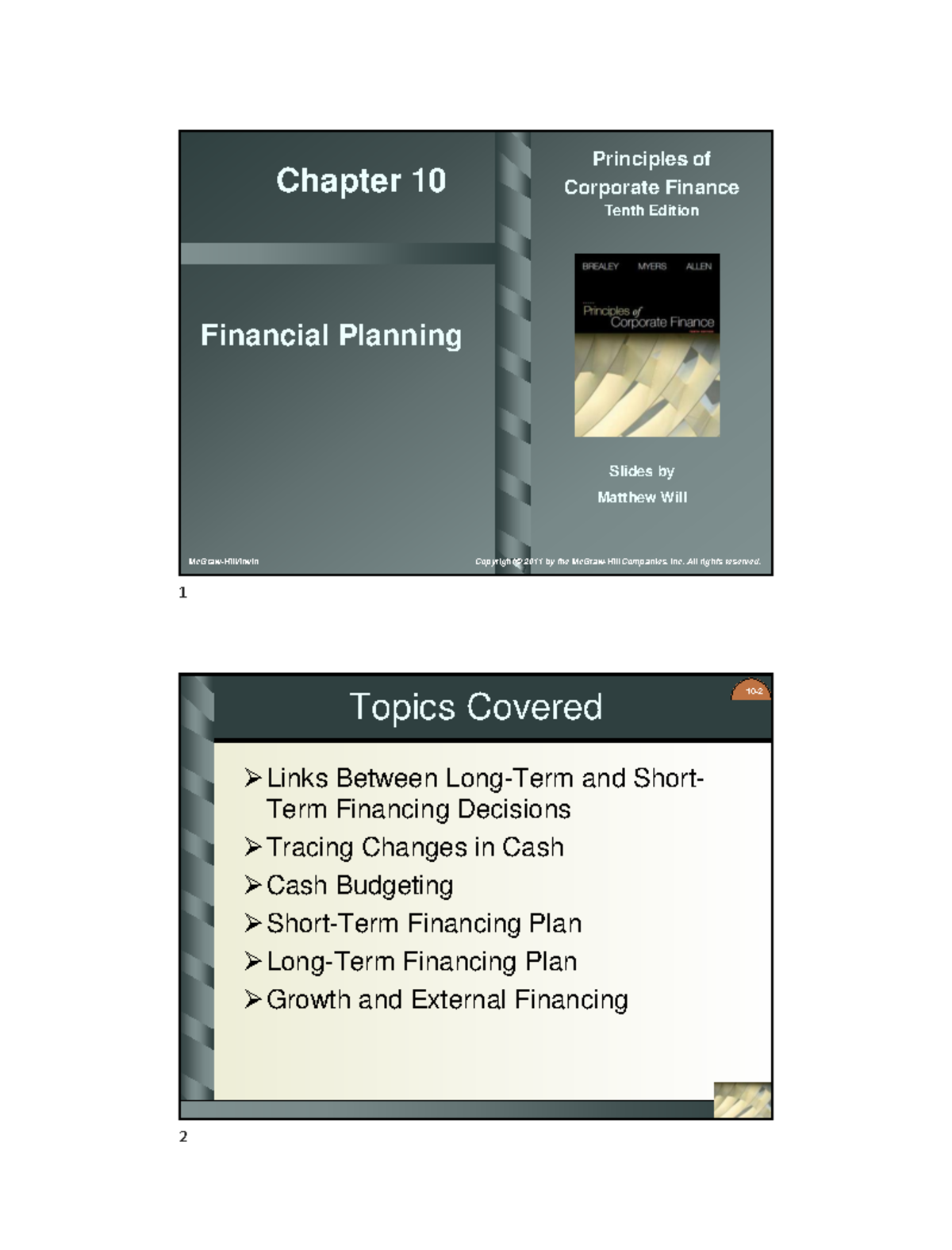 B02084 Chapter 10 Financial Planning - Chapter 10 Principles of Corporate Finance Tenth Edition ...