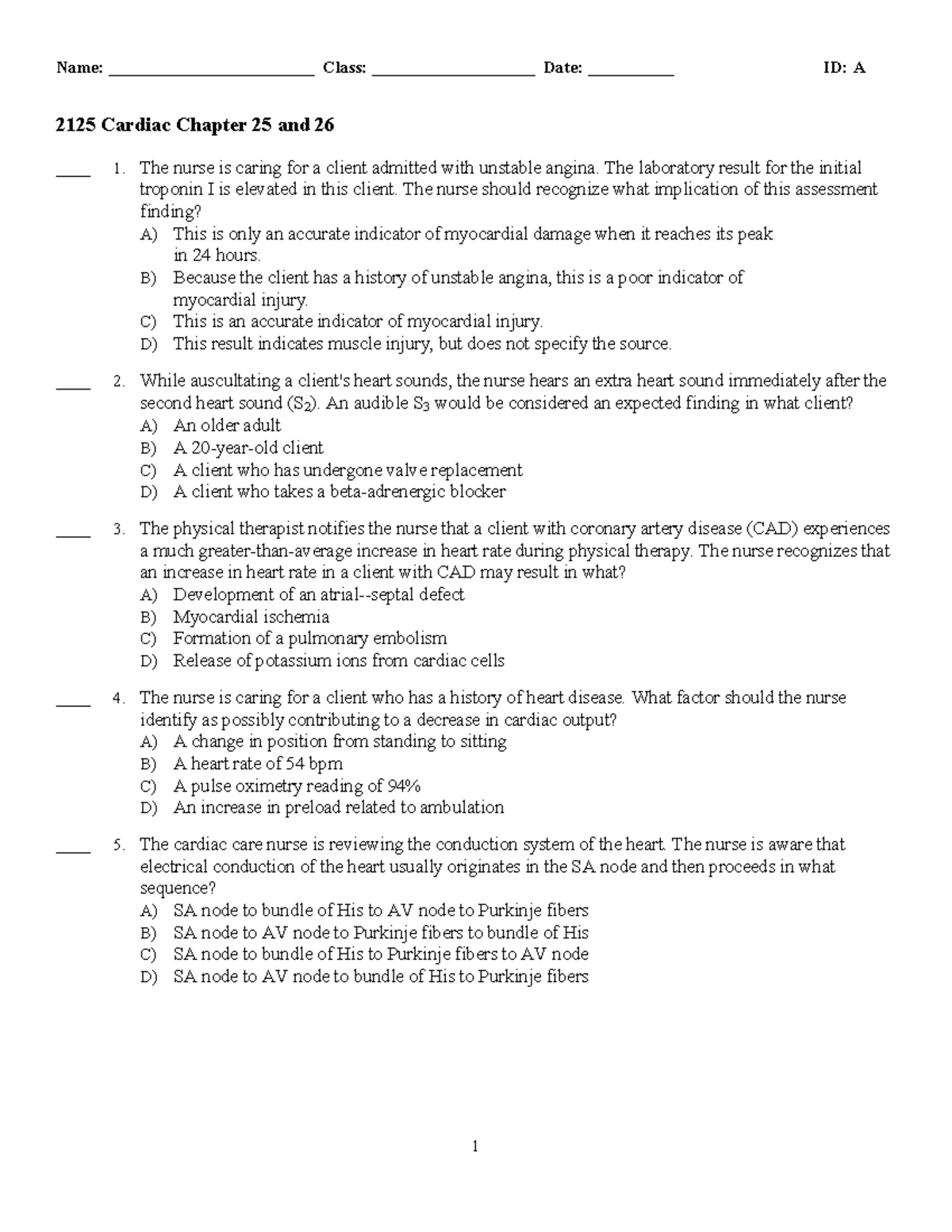 Cardiac Chapter 25 and 26 Quiz - Studocu