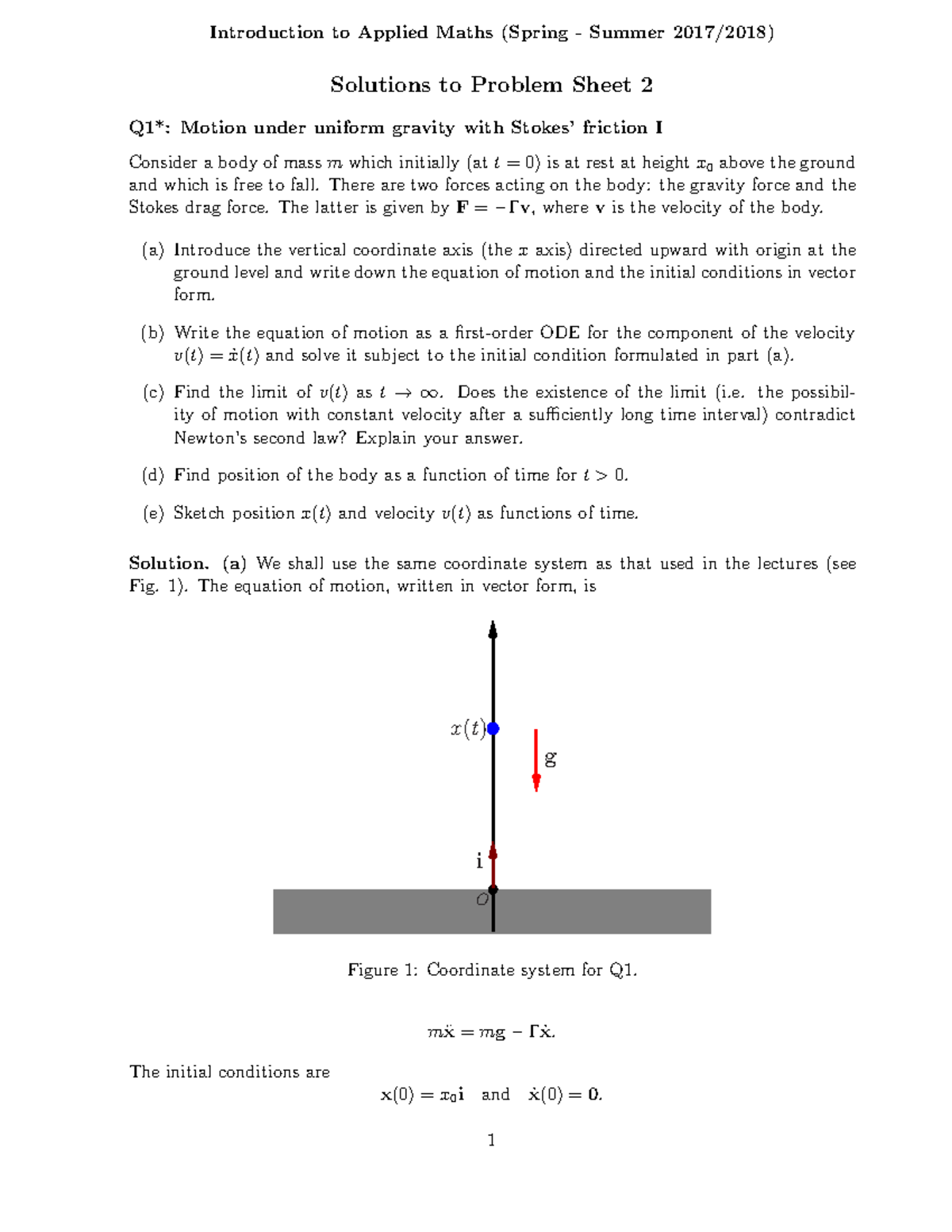 2018 IAM Problem Sheet 2 solutions - Introduction to Applied Maths ...