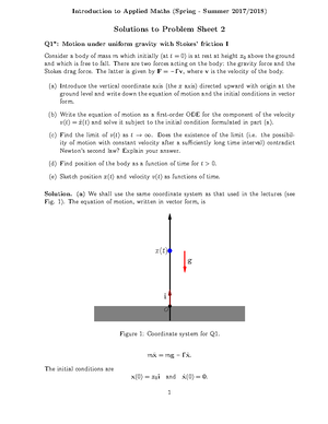 2018 IAM Problem Sheet 1 solutions - Introduction to Applied Maths ...