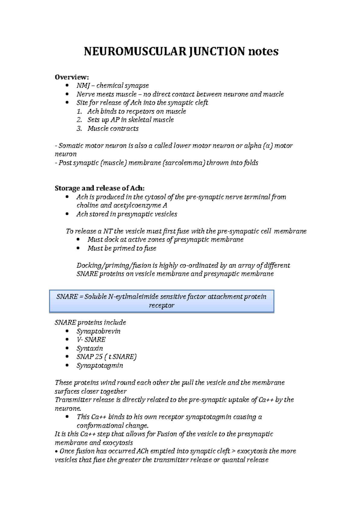 Neuromuscular Junction notes - NEUROMUSCULAR JUNCTION notes Overview ...