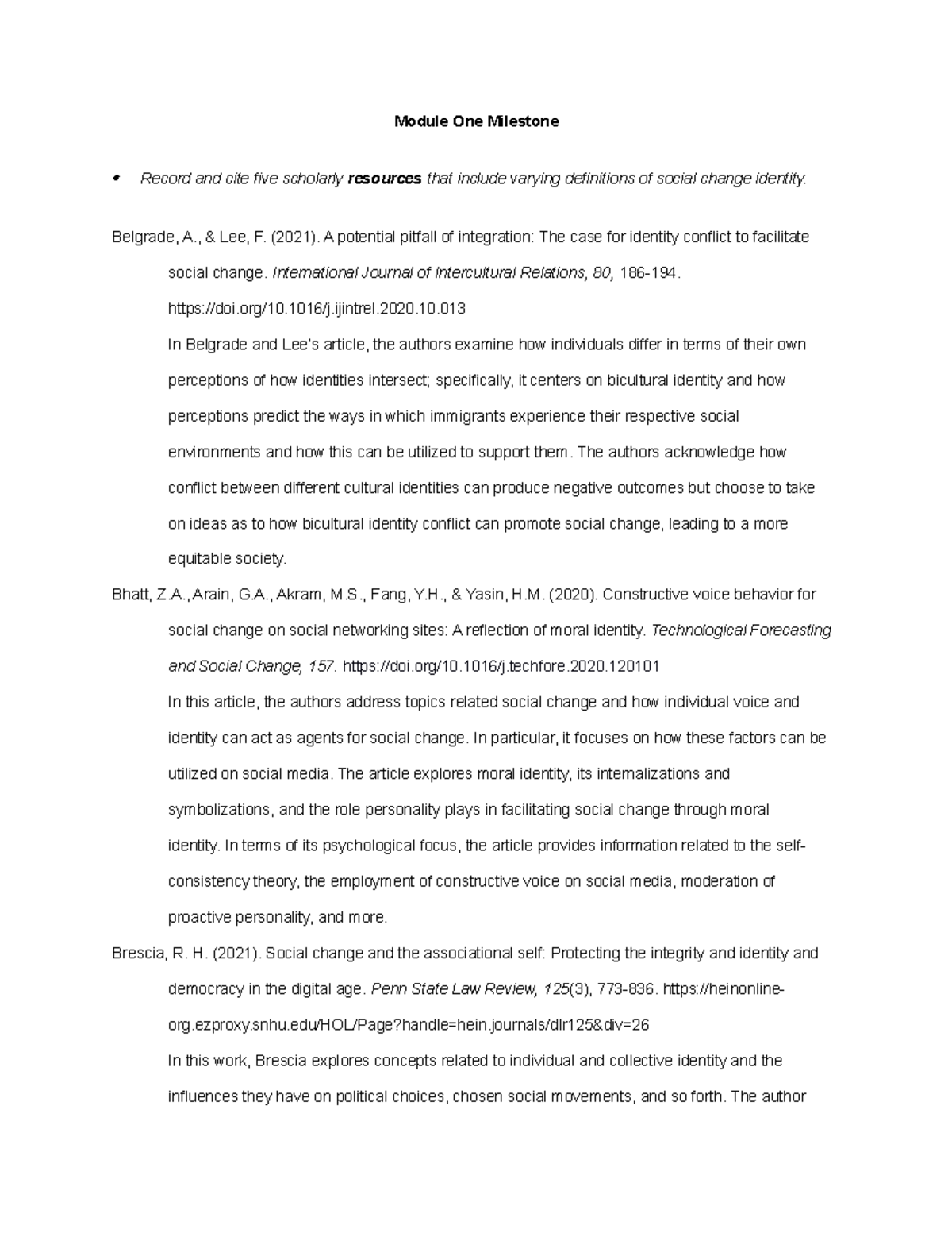 PSY-491 Module One Milestone - Module One Milestone Record and cite ...